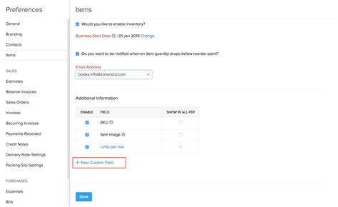 templates custom fields for items