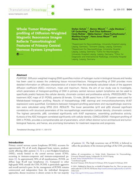 Pdf Whole Tumor Histogram Profiling Of Diffusion Weighted Magnetic Resonance Images Reflects