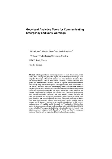 Pdf Geovisual Analytics Tools For Communicating Emergency And Early Warning
