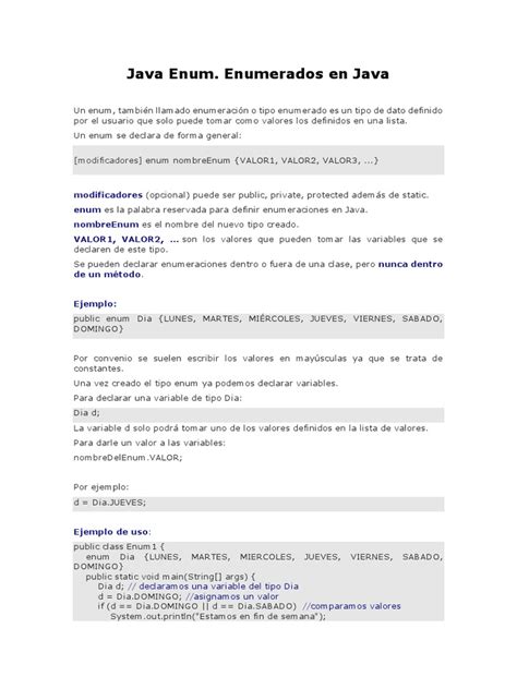 Enumerados En Java Pdf Java Lenguaje De Programación Cadena Informática