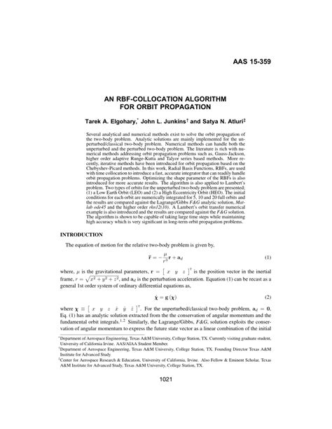 Pdf An Rbf Collocation Algorithm For Orbit Propagation