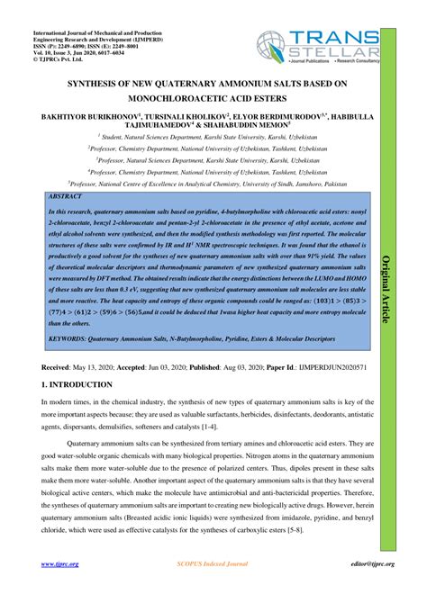 Pdf Synthesis Of New Quaternary Ammonium Salts Based On Monochloroacetic Acid Esters