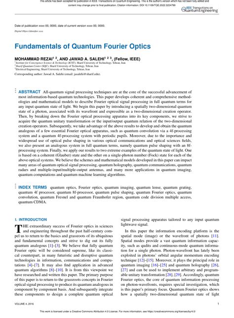 PDF Fundamentals Of Quantum Fourier Optics