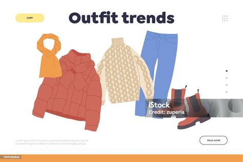 추운 날씨에 계절에 맞는 의상 트렌드 아이디어를 제공하는 랜딩 페이지 디자인 웹사이트 템플릿 0명에 대한 스톡 벡터 아트 및