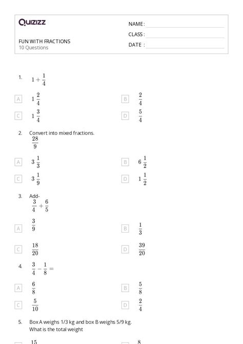 50 Division With Unit Fractions Worksheets For 7th Class On Quizizz Free And Printable