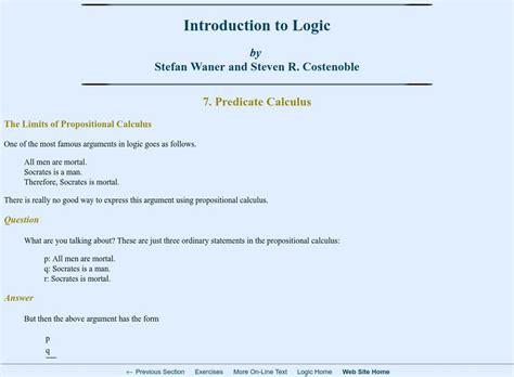 Finite Mathematics And Applied Calculus Predicate Calculus Activity For