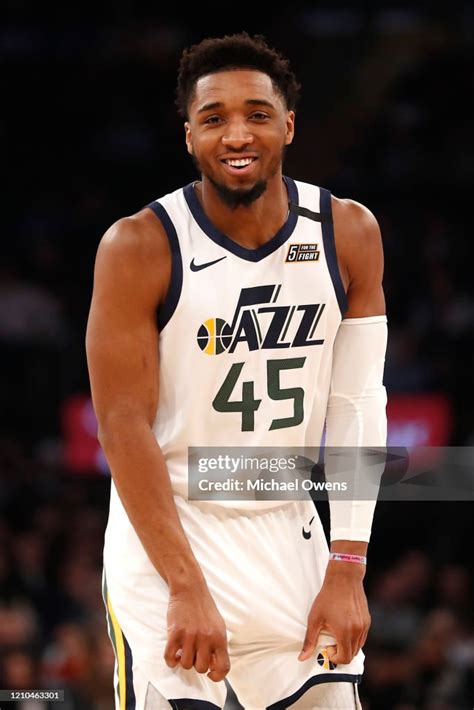 Donovan Mitchell Of The Utah Jazz In Between Plays Against The New