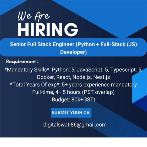 Senior Full Stack Engineer Python Full Stack Js Developer