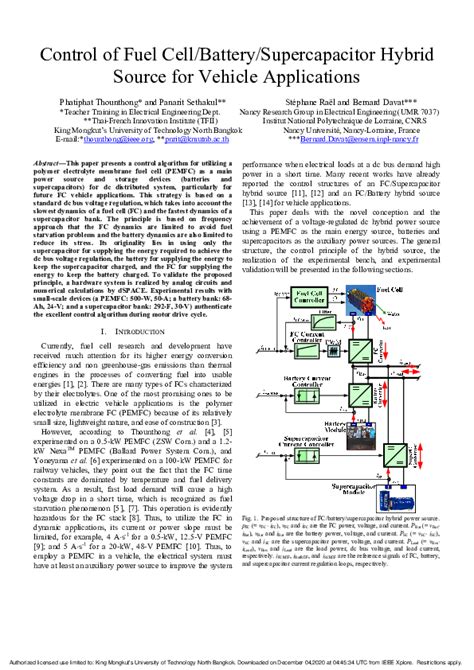 Pdf Control Of Fuel Cell Battery Supercapacitor Hybrid Source For Vehicle Applications
