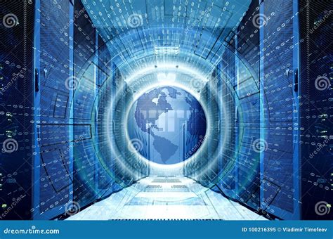 Symmetrical Data Center Room With Rows Of Equipment Blur And Motion