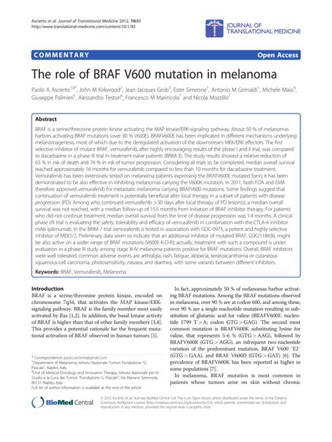 Pdf The Role Of Braf V600 Mutation In Melanoma
