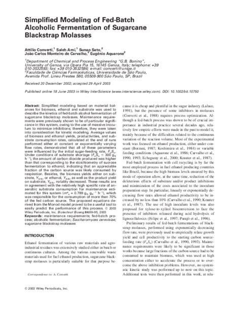 Pdf Simplified Modeling Of Fed Batch Alcoholic Fermentation Of Sugarcane Blackstrap Molasses