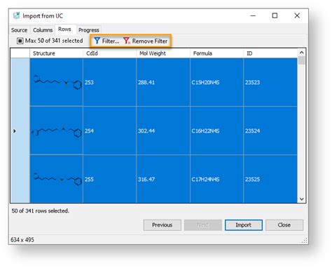 Import From Ijc Datebase In Jchem For Office Rows Tab Chemaxon Docs