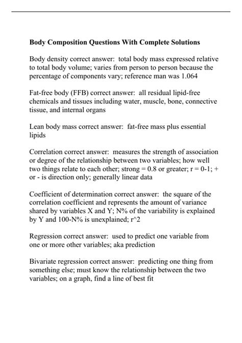 Body Composition Questions With Complete Solutions Body Composition