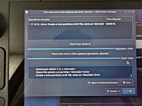 i m trying to format my external hdd to ext4 with kde partition manager