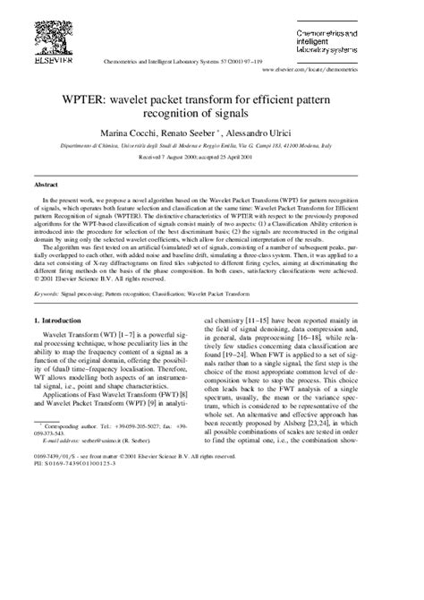 Pdf Wpter Wavelet Packet Transform For Efficient Pattern Recognition