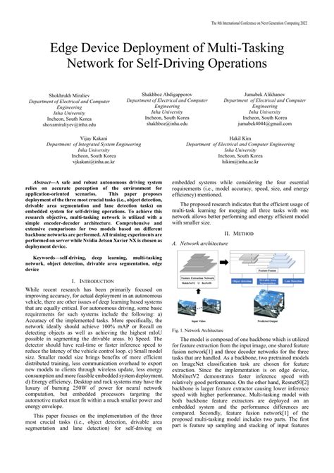 pdf edge device deployment of multi tasking network for self driving