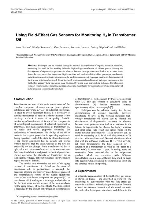 pdf using field effect gas sensors for monitoring h 2 in transformer oil
