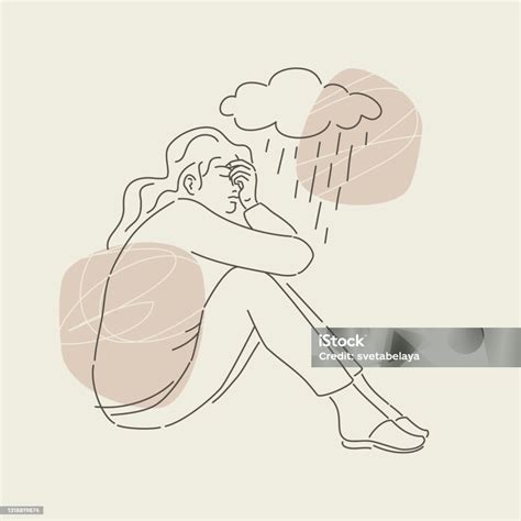 우울증에 앉아있는 여자 우울함에 대한 스톡 벡터 아트 및 기타 이미지 우울함 라인아트 불안 Istock