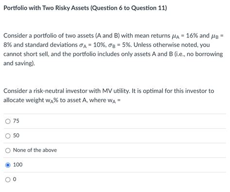 Solved Portfolio With Two Risky Assets Question 6 To