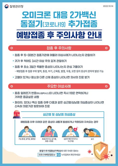 오미크론 대응 2가백신 동절기 추가접종 후 주의사항 안내 카드뉴스 홍보자료 알림·자료 질병관리청
