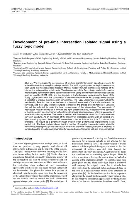 Pdf Development Of Pre Time Intersection Isolated Signal Using A Fuzzy Logic Model