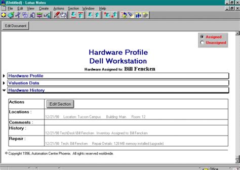 Lotus Notes Software Tracker Suite Asset Repairs Screenshot