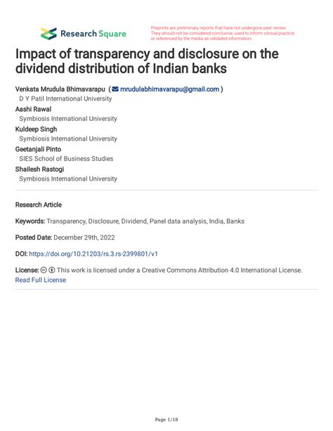 Pdf Impact Of Transparency And Disclosure On The Dividend Distribution Of Indian Banks