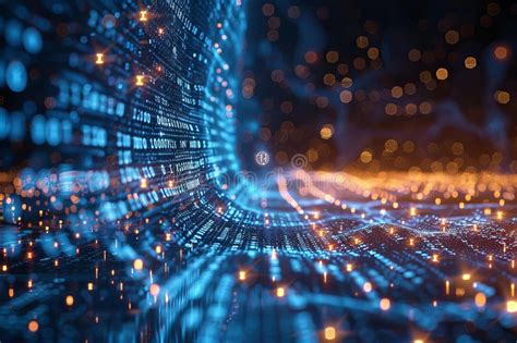 Digital Image Of Blue Background With Binary Code And Digital Network