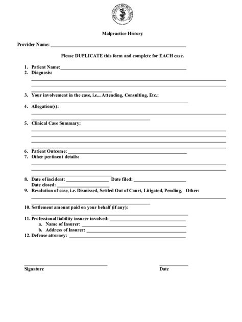 Fillable Online Malpractice History Provider Name Please Duplicate