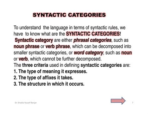 Syntactic Categories By Dr Shadia Yousef Banjarppt Compatibility