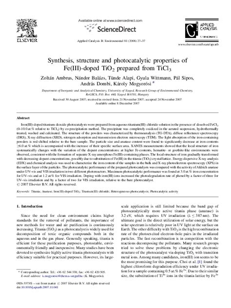 Pdf Synthesis Structure And Photocatalytic Properties Of Fe Iii