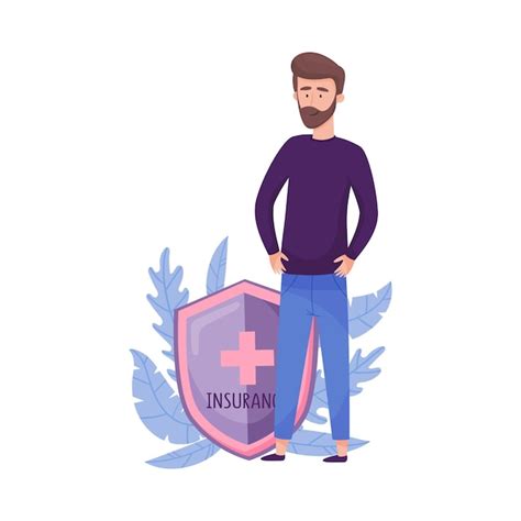 Premium Vector Smiling Bearded Man Standing Beside The Shield Vector Illustration