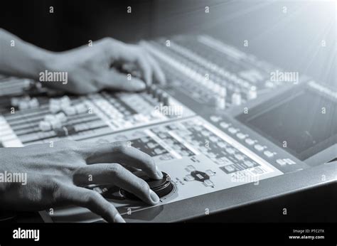 Hand Adjusting Audio Mixer Stock Photo Alamy