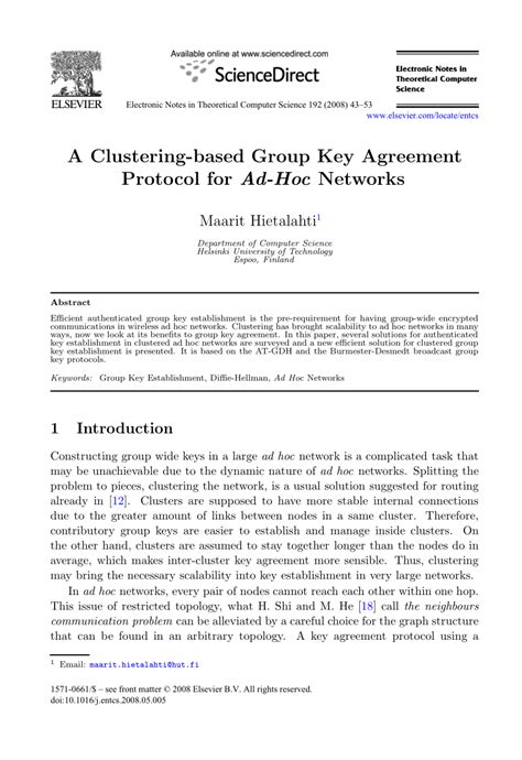 pdf a clustering based group key agreement protocol for ad hoc networks