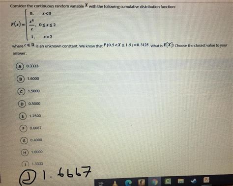 Solved Consider The Continuous Random Variable X With The Chegg