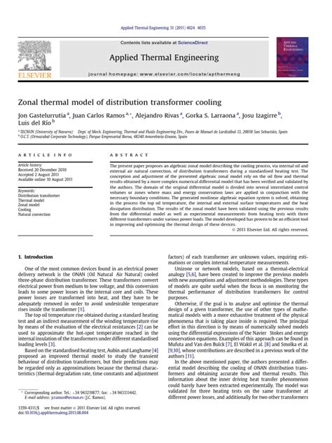 Zonal Thermal Model Of Distribution Transformer Cooling Enrique Pdf Heat Transfer Transformer