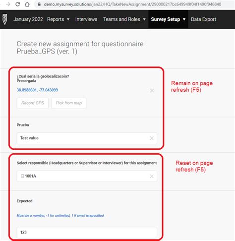 Different Properties Show Different Behavior When Assignment Creation Page Is Refreshed · Issue