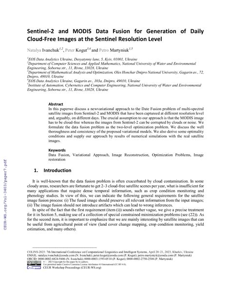 Pdf Sentinel 2 And Modis Data Fusion For Generation Of Daily Cloud Free Images At The Sentinel
