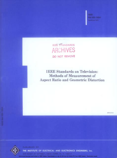 IEEE 202 1954 IEEE Standards On Television Methods Of Measurement Of Aspect Ratio And