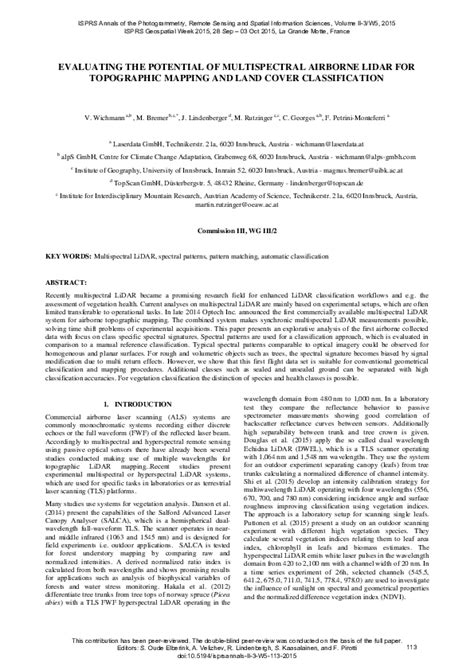 Pdf Evaluating The Potential Of Multispectral Airborne Lidar For Topographic Mapping And Land