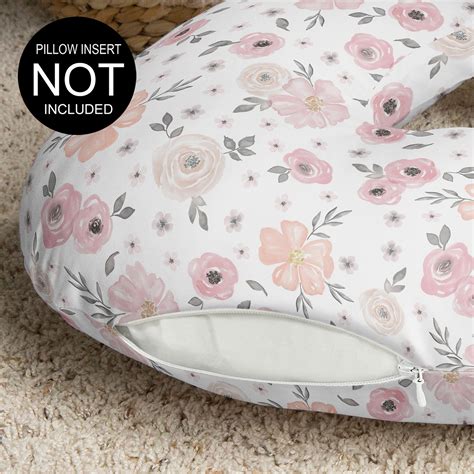 Watercolor Floral Pink And Grey Collection Nursing Breastfeeding Pillow