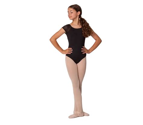 Mirella Soft Mesh Cap Sleeve Leotard Black Dancemaster Net