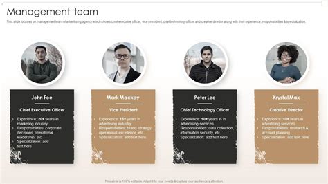 Management Team Creative Agency Company Profile Ppt Slides Infographic