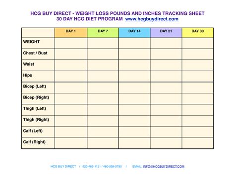 Weight Loss Tracking Sheet Pounds And Inches Hcg Buy Direct