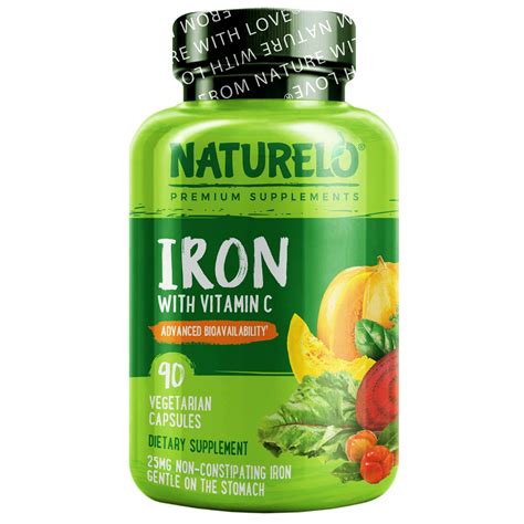 NATURELO, залізо й вітамін С, 90 вегетаріанських капсул