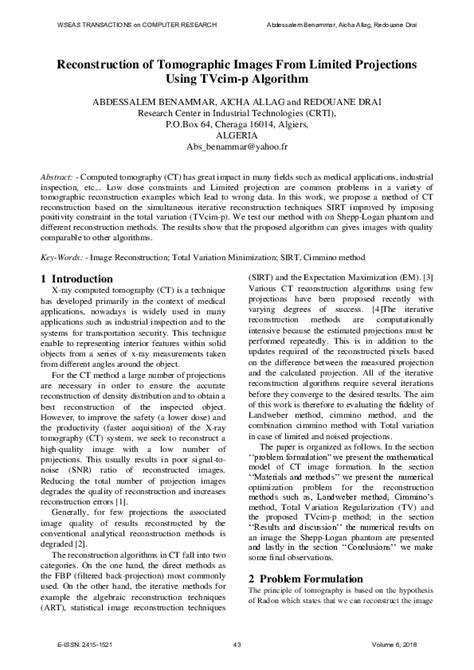 Pdf Reconstruction Of Tomographic Images From Limited Projections Using Tvcim P Algorithm