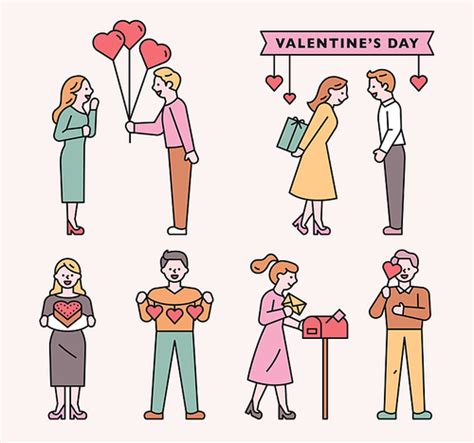 발렌타인데이 사랑 고백을 하는 커플들 심플한 벡터 스타일의 일러스트레이션 유토이미지 상세페이지 베이직샵 21838085