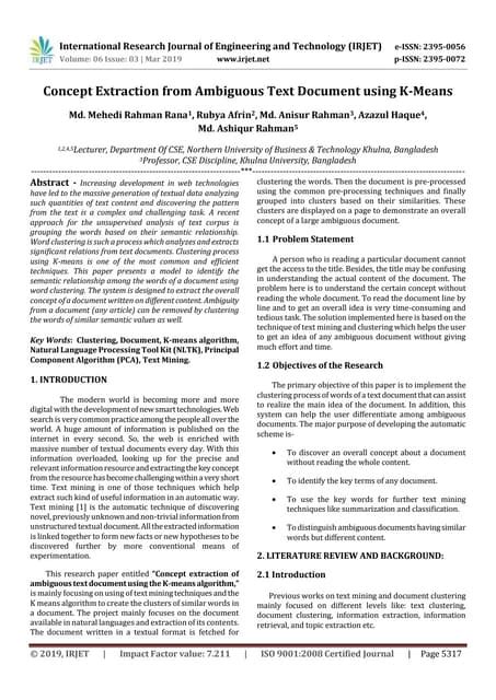 irjet concept extraction from ambiguous text document using k means pdf