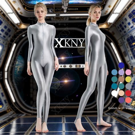 Xckny Satin Glossy One Piece Bodysuit Sexy Oil High Neck Long Sleeve Full Body Tight Pants